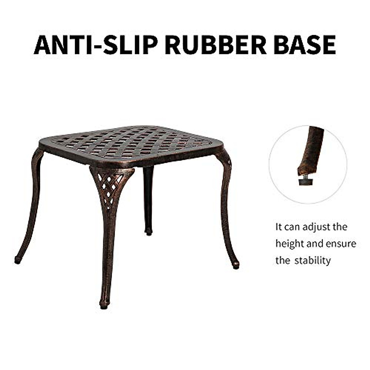 OMEFUN Patio End Table, Outdoor Side Table Cast Aluminum Metal Furniture - Bronze