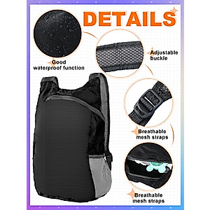 12 Pieces Foldable Hiking Daypacks Water Resistant Lightweight Packable Backpack Black Collapsible Backpack Camping Packable Bag for Women Men Travel Outdoor Running Sports Activities