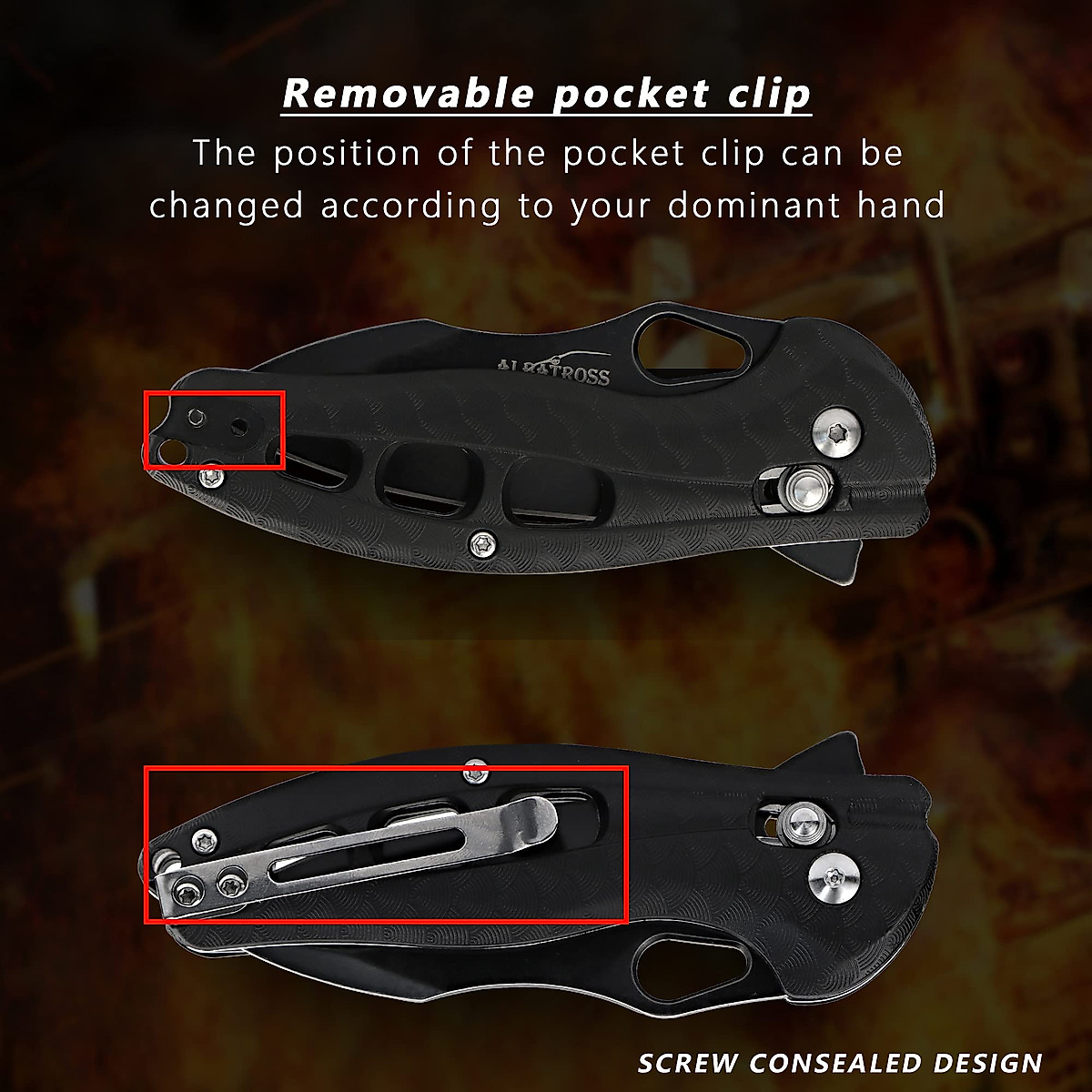 ALBATROSS Fliper Opening Camping Hunting Folding Pocket Knife with Axis Lock, Black Coated Stainless Steel Blade, Black FRN Handle, Gifts for Family and Friends, 7.2-Inch