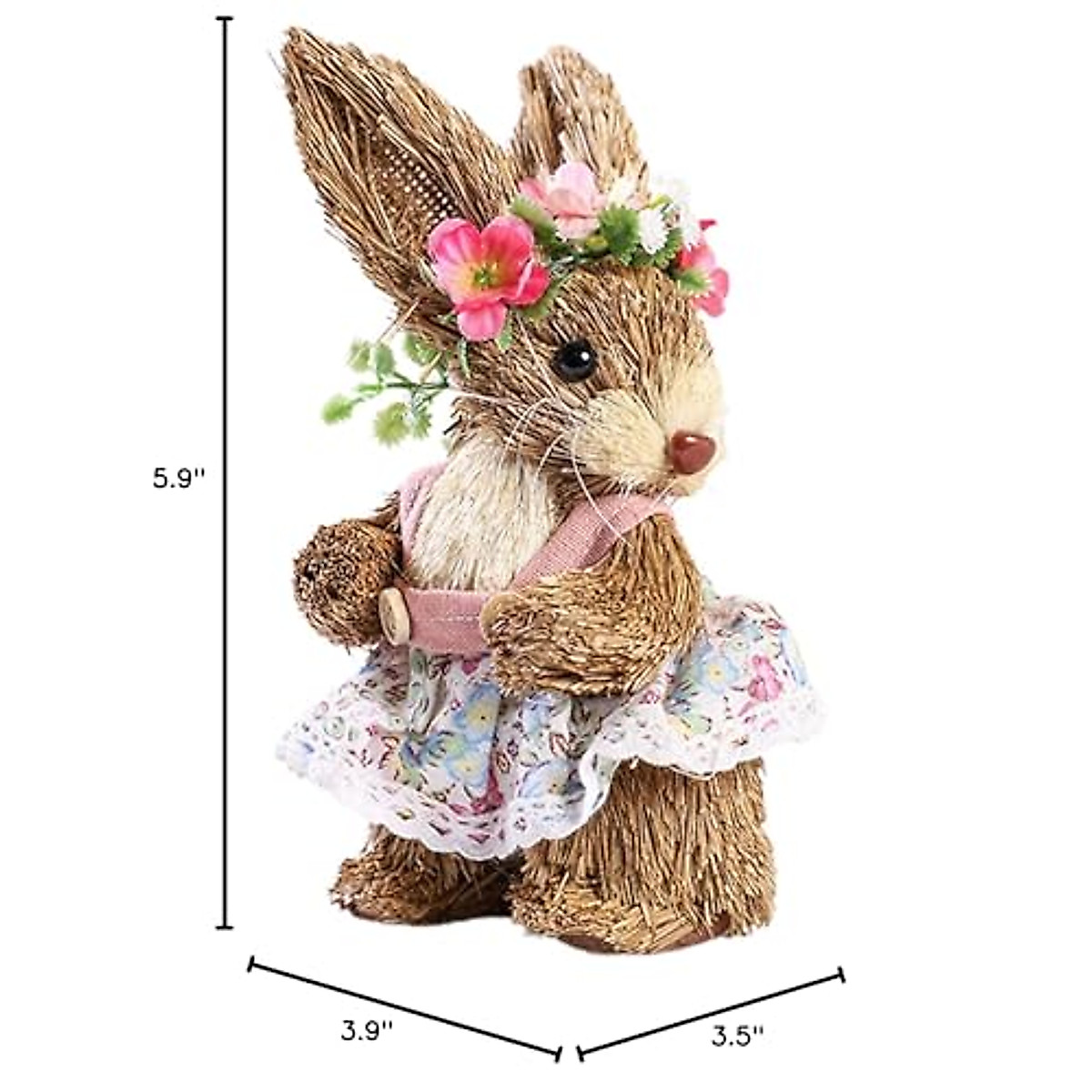 Okngr Easter Bunny Straw Figurine, Standing Rabbit Statue,Handmade Straw Cute Bunny Ornament, Easter Day Straw Bunny Figurine Decor Handmade Ornaments Gifts for Home Table Decorations
