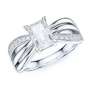 PRSTANI Sterling Silver Ribbon Bowknot Infinity Simulated Emerald Cut Diamond Engagement Ring Cross Twisted Knot Promise Ring (10)