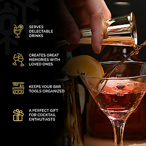 Cocktail Shaker Set 18 Piece, Mixology Equipment, All-in-One Cocktail Set, Drink Shaker, Strainers and Essential Bar Tools, Bar Set for Beginner & Professional Use, Gold - WinterCastle Enterprises