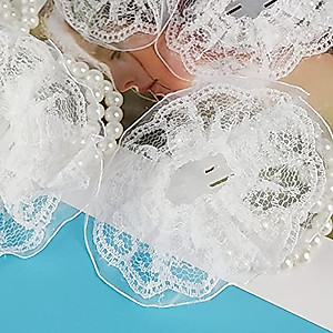 CIEOVO 12 Pieces Elastic Pearl Wrist Corsage Bands Wristlets DIY Wrist Corsages Accessories for Wedding Prom Flowers Party Supplies (White lace)
