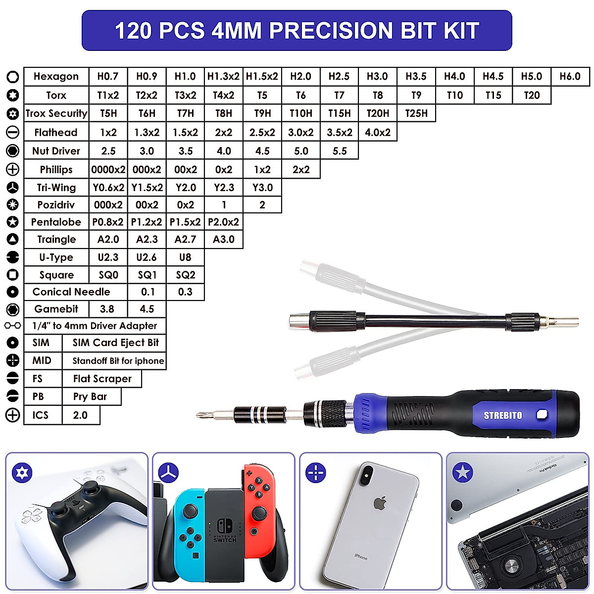 STREBITO Precision Screwdriver Set 191-Piece Multi-Bit Screwdriver 1/4 Inch Nut Driver Home Improvement Tool Electronic Repair Kit for Computer, iPhone, Laptop, PC, Cell Phone, PS4, Xbox, Nintendo