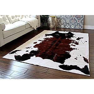 Masada Rugs, Faux Fur Cowhide Area Rug Brown Black White (3 Feet X 5 Feet)