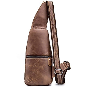 Genuine Leather Sling Bag,Full Grain Leather Chest Bag Casual Crossbody Shoulder Backpack Travel Hiking Vintage Daypacks for Men