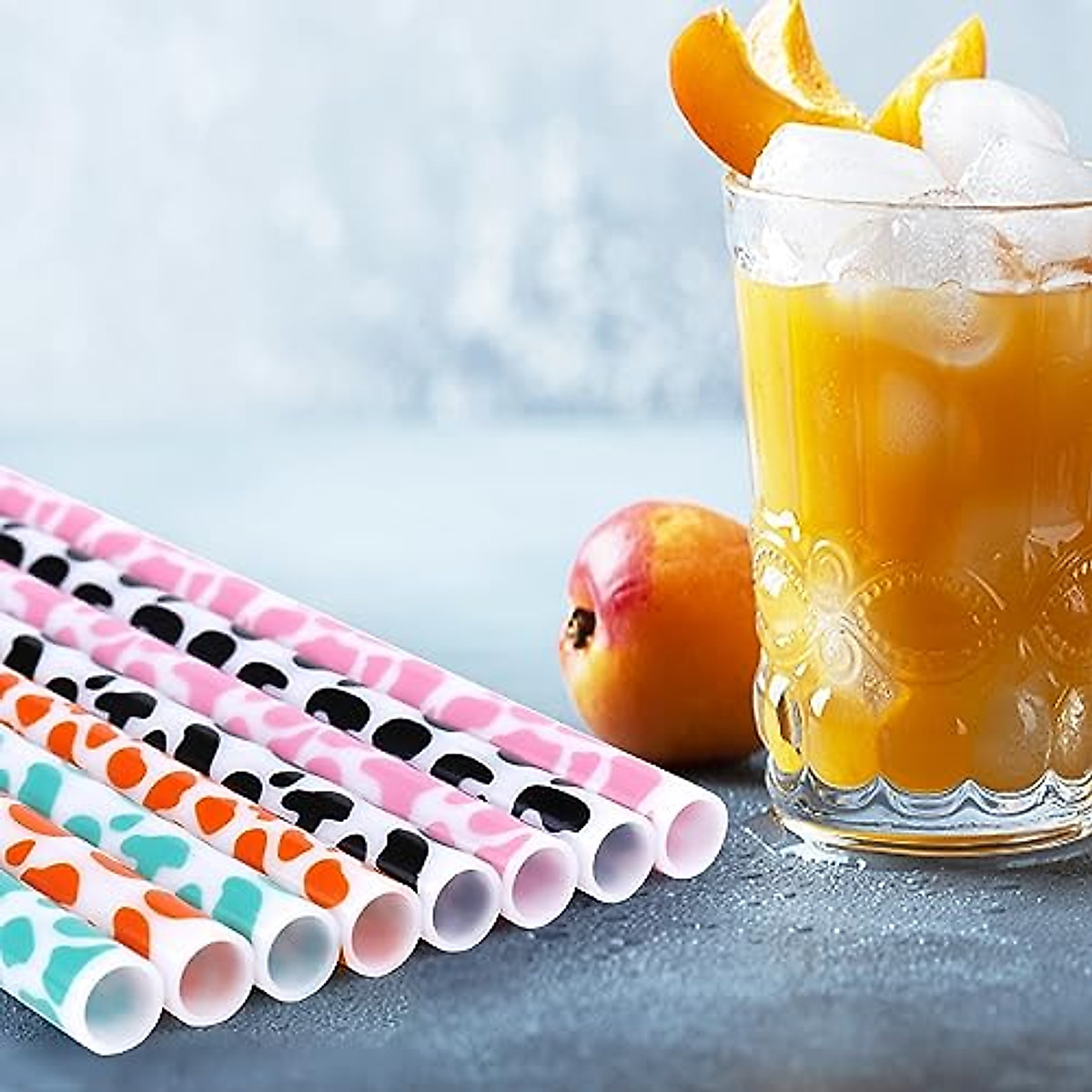 AIERSA 8 Pack Leopard Straw Replacement 40oz for Stanley,Plastic Reusable Straw for Stanley Adventure Quencher Travel Tumbler,Long Straws with Cleaning Brush for Stanley Cup Accessories