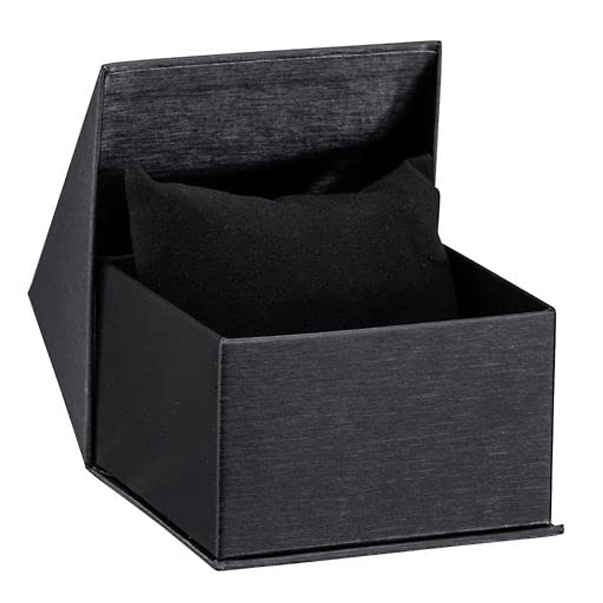 ALLUREPACK Watch/Bangle Box With Pillow - Black Colored - Silk Brushed Cardboard Paper Jewelry Gift Box With Elite Modern Angled Closure, Velvet Topped Foam Interior.