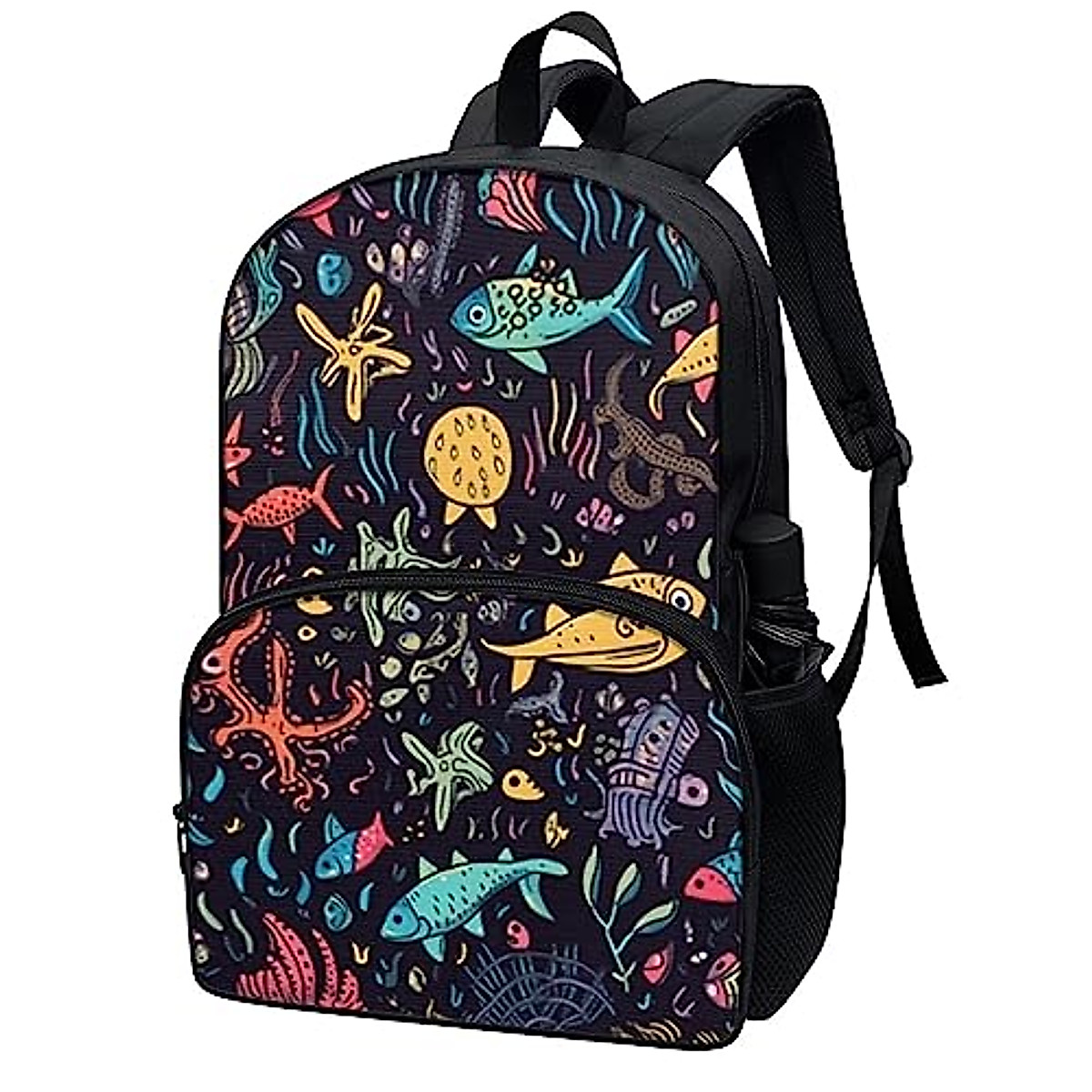 Novelty Kids Animal Illustration Style Sea Fish Backpack for Boys Girls Comfy Padded Back Lightweight Cute School Backpack Bag with Front Pocket Durable Student Personalized Bookbag Casual Daypack