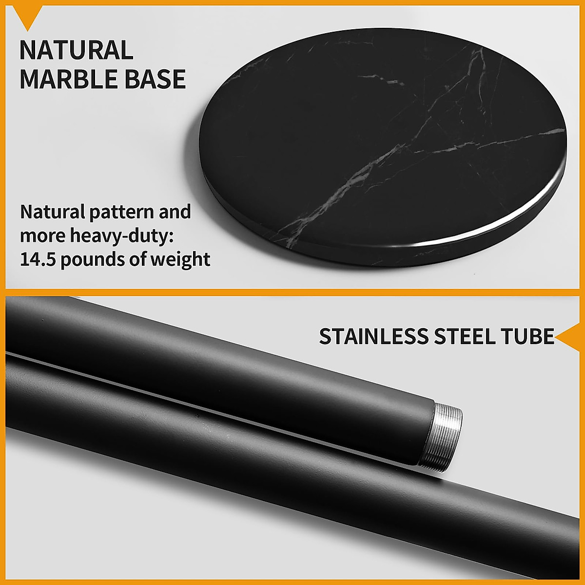 Tenkovic Metal Coat Rack Stand with Natural Marble Base, Coat Rack Freestanding, Sturdy Hall Tree with 12 Hooks for Hanging Clothes, Bags, Scarfs, Coat Hanger for Entryway, Hallway (Black)