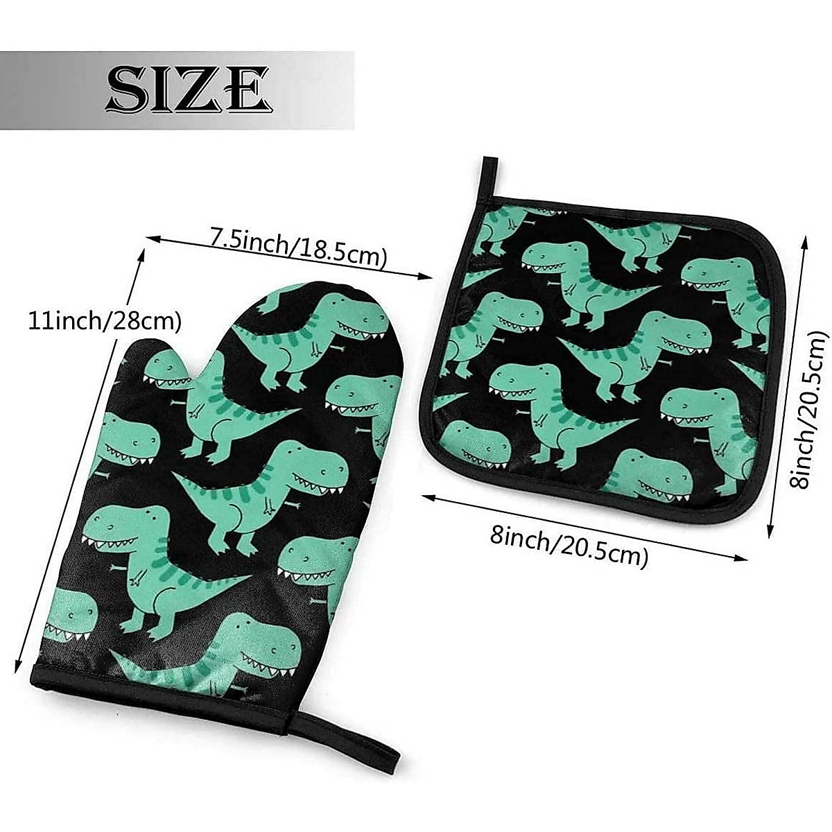 T-Rex Dinosaur Pattern Heat Resistant Oven Mitts and Pot Holders Sets of 2 for Kitchen Non-Slip Oven Gloves for BBQ Cooking Baking