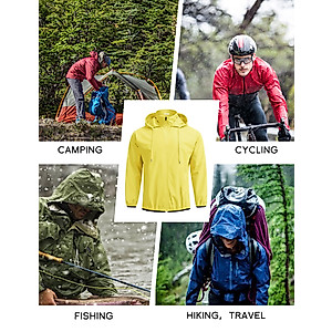 COOFANDY Men Rain Jacket Yellow Lightweight Packable Raincoat Waterproof Jogging Rain Coat with Hood Large