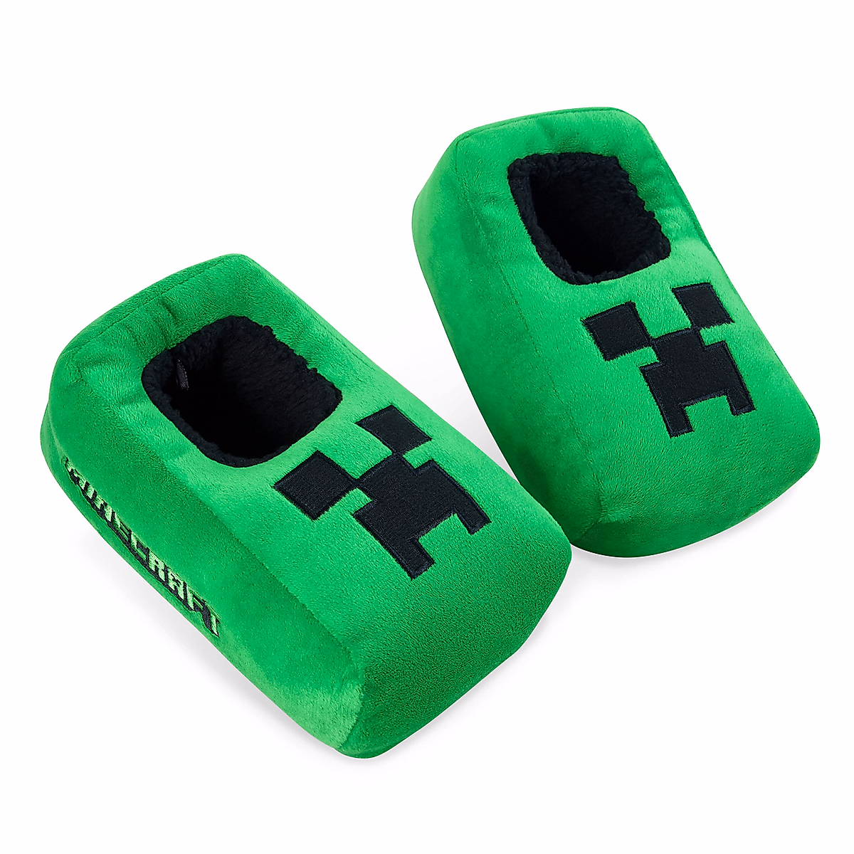 Minecraft Boys Slippers, Cozy Indoor House Shoes - Gamer Gifts for Boys (Green/Black, 2.5/3.5 US)