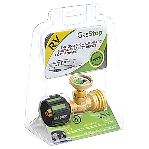 GasStop - Propane Tank Gauge with Leak Detector & Emergency Shut-Off - Pressure Indicator Universal Meter - RV & Camper Accessories