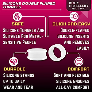 bodyjewellery 15/16G gauge 24mm White Implant grade sili Double Flare Tunnels Ear Plugs SI01 AHAH Ear Stretching Stretchers Piercing 2Pcs