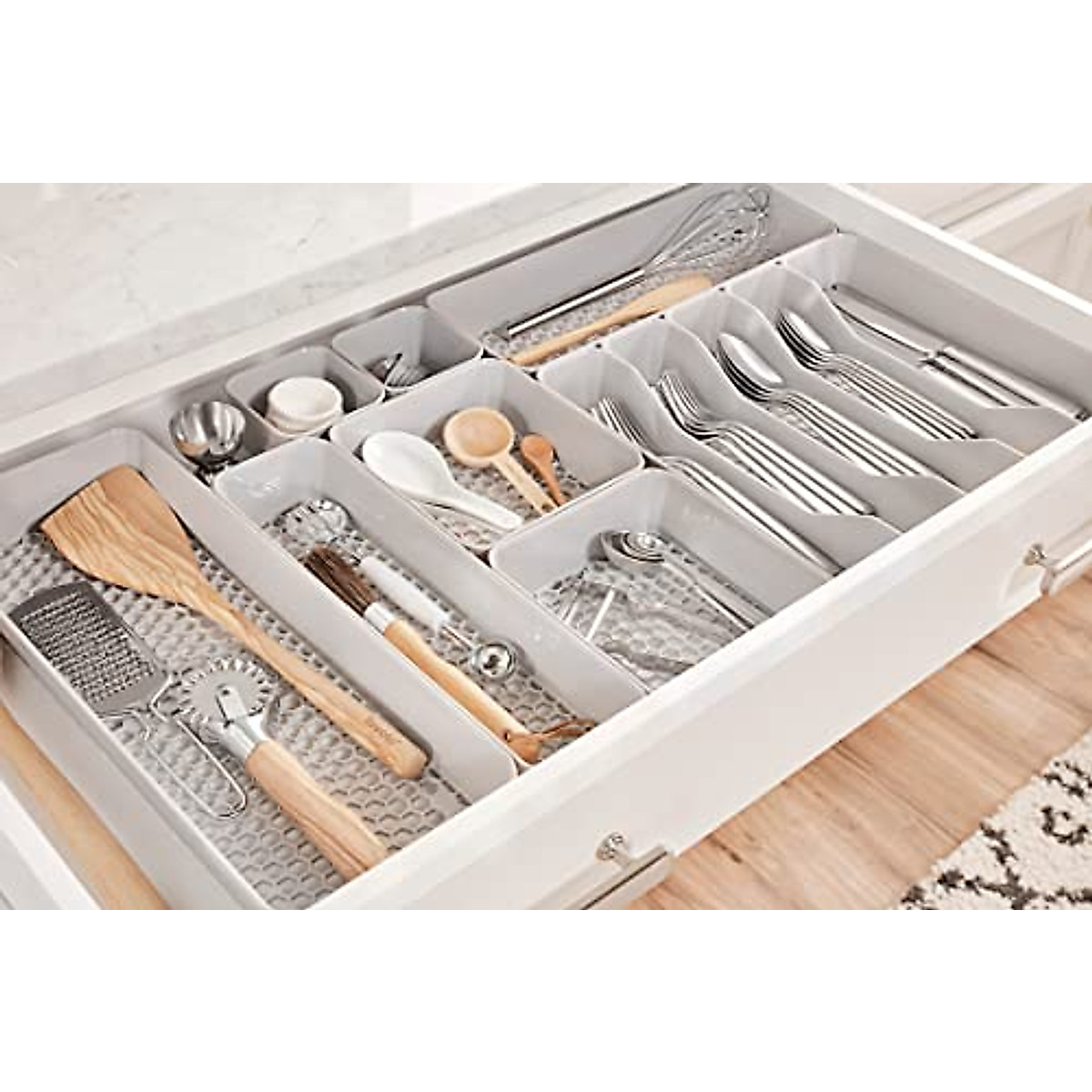Spectrum Diversified Hexa Drawer Organizer Tray Modern Kitchen Cutlery, Utensil, Silverware Holder Caddy, 6 Dividers Cabinet Storage, 13 x 16, Stone Gray