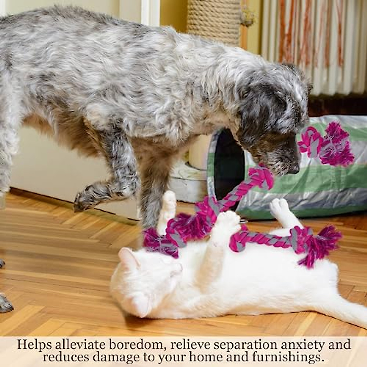 SunGrow Twisted Triple Knotted Rope Bone for Ferret, Parrot & Dogs, Cotton Pink and Gray Oral Chew Toys, 2 Pcs per Pack