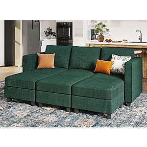Belffin Corduroy Sectional Sleeper Sofa with Storage Ottoman, Modular Luxury Sectional Sofa with Chaise, Convertible Modern Sectional for Living Room, Green