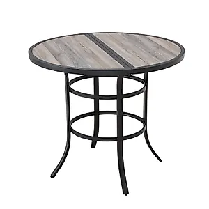 Festival Depot Patio Bar Height Table, Outdoor Bistro 45.3' Round Side Dining Coffee All Weather Furniture with DPC Desktop Metal Legs and Adjustable Feet for Garden Poolside Deck, Grey, (B-PF19252)