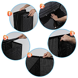 Readsky 2 Sections Plastic Folding Hamper with Lid, Small Plastic Laundry Hamper Separation Basket, Black