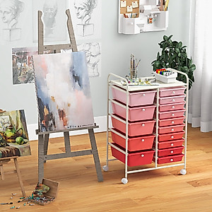 Giantex 15 Drawers Rolling Cart, Classroom Organizers, Storage Cart with Wheels, for Teacher Office Home School Supplies Tool Craft Art Paper