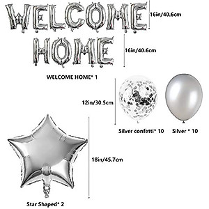 JumDaQ Welcome Home Letter Balloon Banner with Star Confetti Balloons for Home Family Party Decorations( 24 Pack) (Silver)