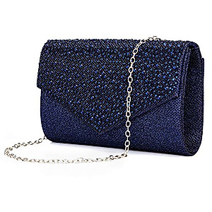CurvChic Women Evening Bag Clutch Rhinestone Envelope Party Handbag Bridal Prom Purse (Navy Blue)
