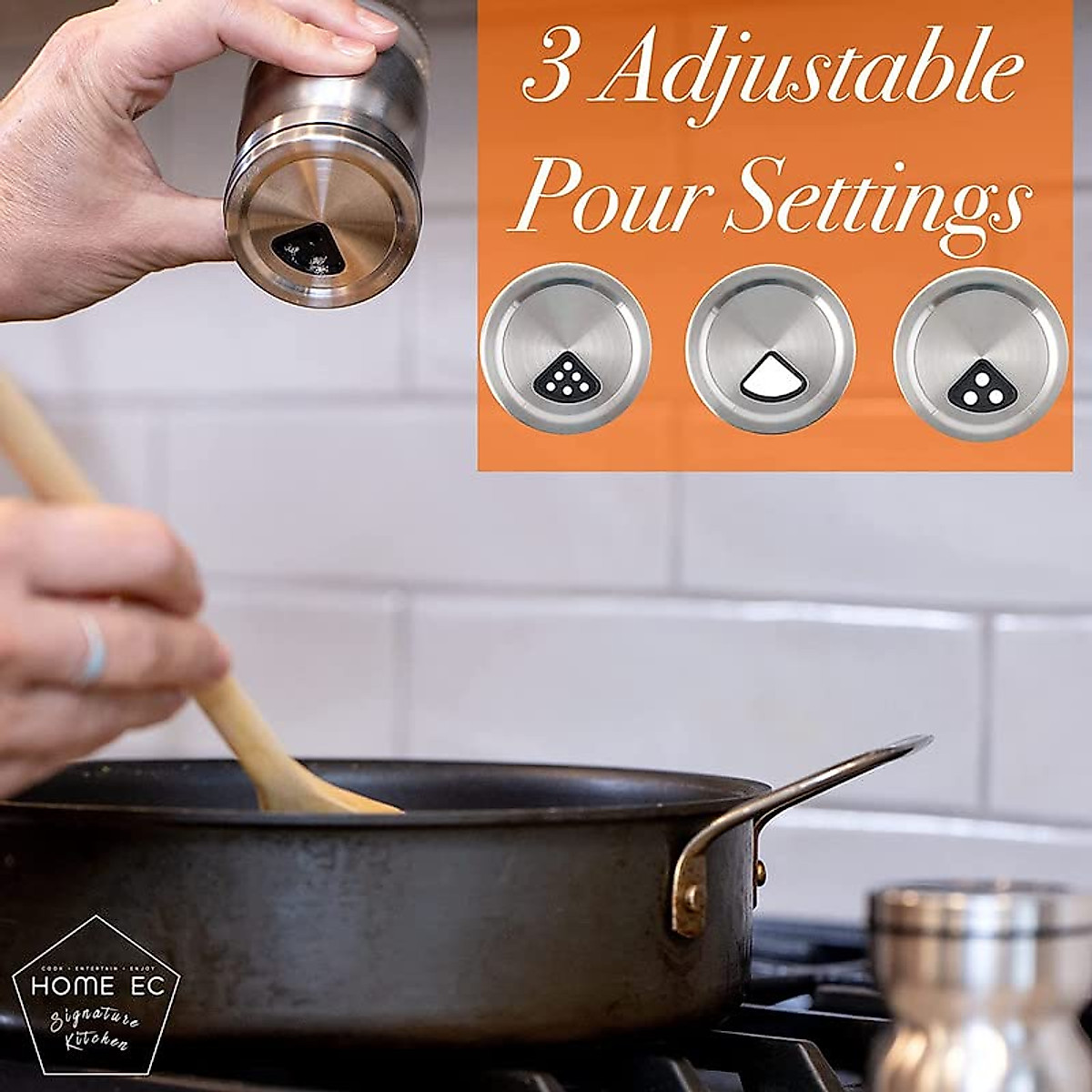 HOME EC Glass Salt and Pepper Shakers Set with Adjustable Pour Holes - Stainless Steel Salt Shaker and Pepper Shaker - Farmhouse Salt and Pepper Shaker Set for Himalayan, Kosher Sea Salts & Spices