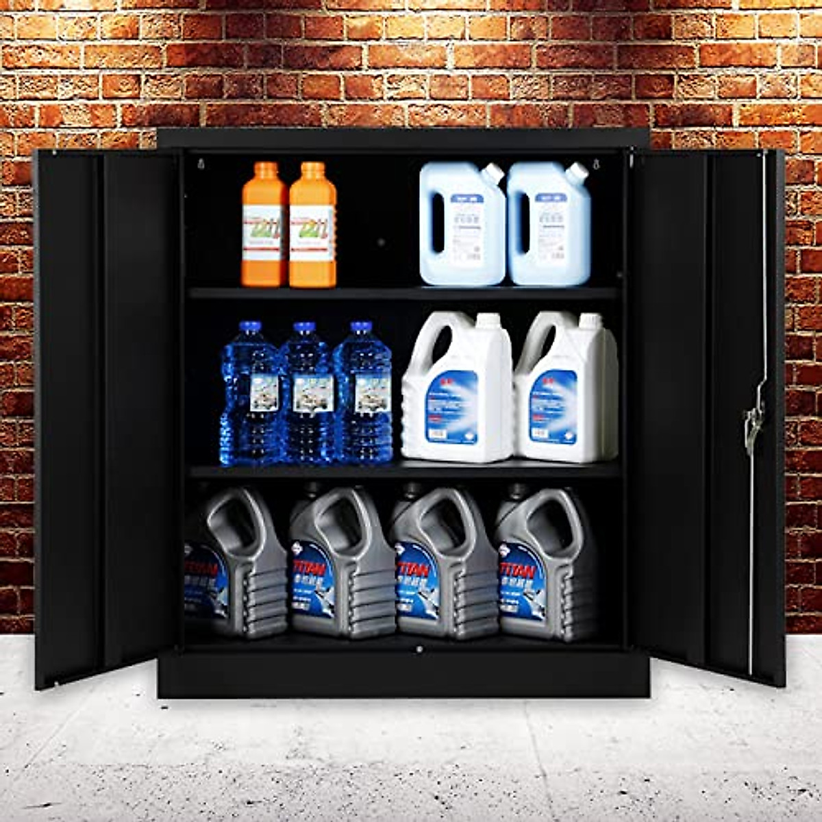 GREATMEET Metal Storage Cabinet with Lockable Doors and 2 Adjustable Shelves,Locking Steel Counter Cabinet for Home Office 120lbs Capacity per Shelf 41.6" H x 36" W x 18" D (Black)