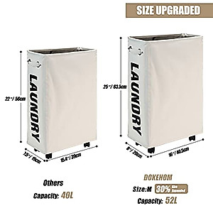 DOKEHOM 25-Inches Slim Laundry Basket on Wheels, Collapsible Rolling Laundry Hamper, Foldable Narrow Corner Clothes Storage Bins (Beige)