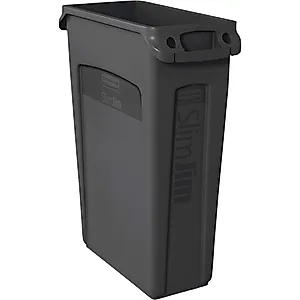 Rubbermaid Commercial Products Slim Jim Trash Can Waste Bin with Venting Channels, Black, for Kitchen/Office/Workspace, Pack of 4