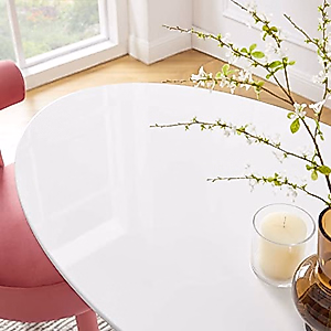 Modway Lippa 48" Mid-Century Modern Dining Table with Oval Top and Pedestal Base in White