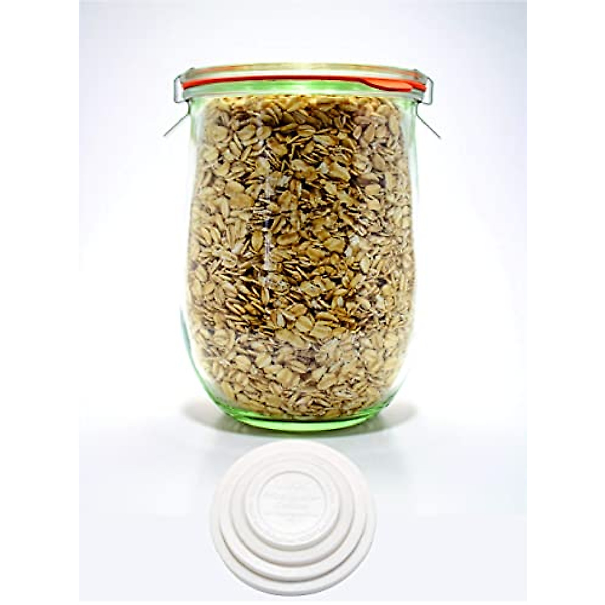 Weck Jars - 1 Liter - Large Sour Dough Starter Jars - Tulip Jar with Wide Mouth - Suitable for Canning and Storage - 2 Sourdough Jars with (Jars, Glass Lids & Keep Fresh Covers)