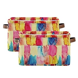 Watercolor Abstract Painting Storage Basket Bins Collapsible Toy Storage Bins with Handles Laundry Baskets for Playroom Living Bed Room Office Clothes Nursery,2 pcs