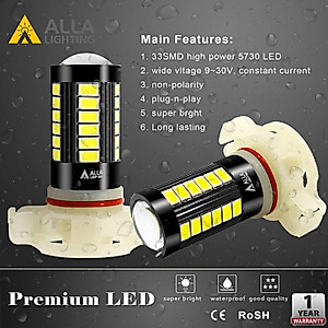 Alla Lighting 5201 DRL PS19W 5202 LED Fog Lights Bulbs 9009 PS24W FF 12085 C1, 6000K Xenon White 2800lm Xtreme Super Bright 5730 33-SMD 12V Daytime Running Lights Lamps Replacement