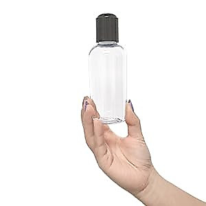 ljdeals 4 oz Clear Plastic Empty Bottles with Black Disc Top Caps, Refillable Cosmetic Containers for Shampoo, Lotions, Cream and more Pack of 6, BPA Free, Made in USA