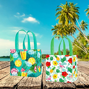 Hawaii Aloha Party Bags Summer Pool Beach Pineapple Watermelon Flamingo Theme Non-Woven with Handles Gift Treat Bags for Hawaiian Summer Pool Party Supplies