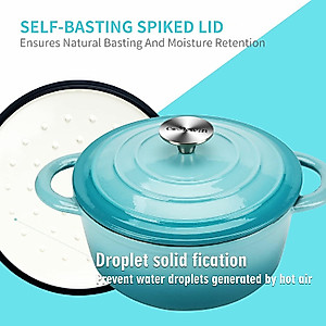 Cast Iron Dutch Oven 4.5 Quart Enameled Cast Iron Dutch Oven Pot with lid Heavy Duty Dutch Oven Dual Handles Porcelain Enameled Cast Iron Pot for Baking Braiser Cooking Family or Friends Gifts,Aqua