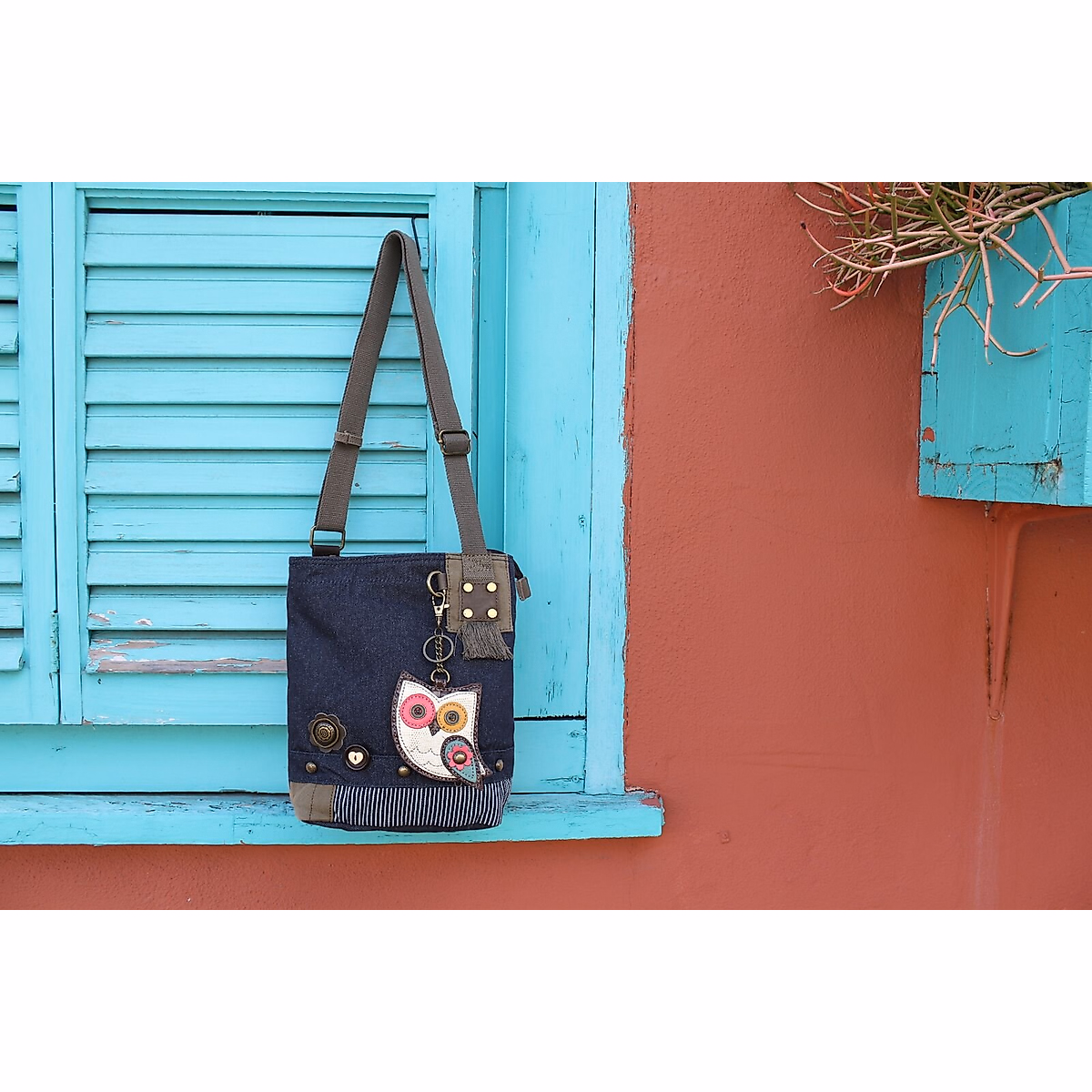 CHALA Patch Cross-Body Women Handbag, Canvas Messenger Bag, Metal Dragonfly - Brown