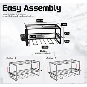 WiseWater Power Tool Organizer with Charging Station, 4 Slot Drill Holder Wall Mount, Tool Shelf and Storage Rack with Screwdriver/Pliers/Hammer Holder for Garage Cordless Power Tools Organization
