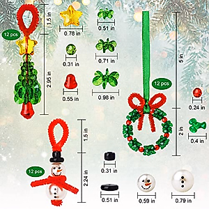 GYGOT Christmas Crafts for Kids,36 Sets Christmas Beaded Ornament Kit-Including 12 PCS Snowman/12 PCS Christmas Tree/12 PCS Wreath,Xmas Party Holiday Craft Tree Decorations (Assembly Needed)