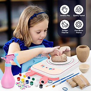 Skirfy Pottery Wheel for Kids-Clay Sculpting Tools & Painting Kit,Birthday Gift Girls Toys 8-10,DIY Kits Clay Maker for Beginners with 6 Packs Modeling Clays, Art&Crafts Kits for Kids Ages 9-12