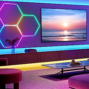 lylunnamsp RGB Hexagon Garage Light with Remote, 15 Pack Hexagon Lights, RGB Dimmable and Speed Adjustable LED Hexagon Lights, 358 Modes, LED Ceiling Lights for Gaming Room Bar Party