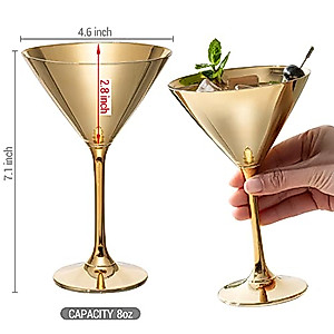 MyGift 8-Ounce Modern Metallic Gold Tone Martini Glasses, Elegant Golden Drinking Glass for a Cocktail Party, Wedding, or Anniversary Dinner, Set of 4