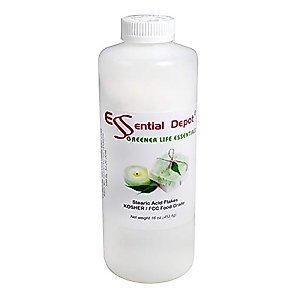 Stearic Acid - Triple Pressed - Vegetable Based - White Flakes - 1 lb. net wt - Safety Sealed HDPE Container with resealable Child Resistant Cap