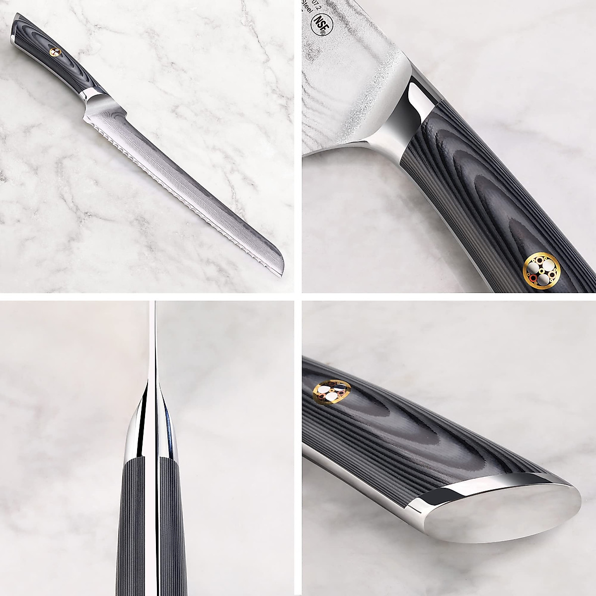 Cangshan NAKA Series 503060 X-7 Steel Forged 9-inch Offset Bread Knife with Sheath