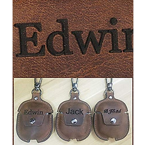for AirPods Case, Personalized Genuine Leather Portable Protective Case/Cover Shockproof with Loss Prevention Clip for Apple AirPods 1 & 2 Case & Wireless Charging Case (Customize, Brown)