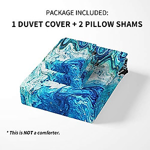 HYPREST Aqua Blue Duvet Cover Set Queen Size,3 Pcs Soft Cooling Aesthetic Duvet Cover with Ties and Zipper,Ocean Beach Themed Bedding Duvet Covers Queen,Oeko-TEX Certificated