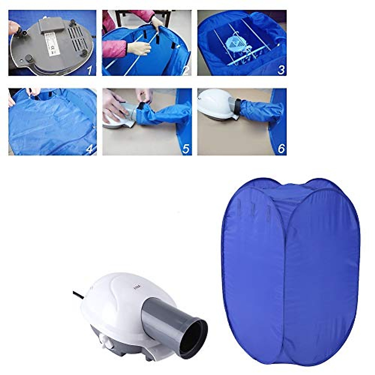 Portable Clothes Dryer, Blue Mini Folding Ventless Electric Air Clothes Dryer Bag Folding Fast Drying Machine with Heater 110V US Plug