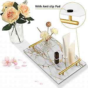Marble with Golden Vanity Tray for Bathroom Counter Rectangle Decorative Kitchen Trays Acrylic Jewelry Perfume Makeup Organizer Tray Holder